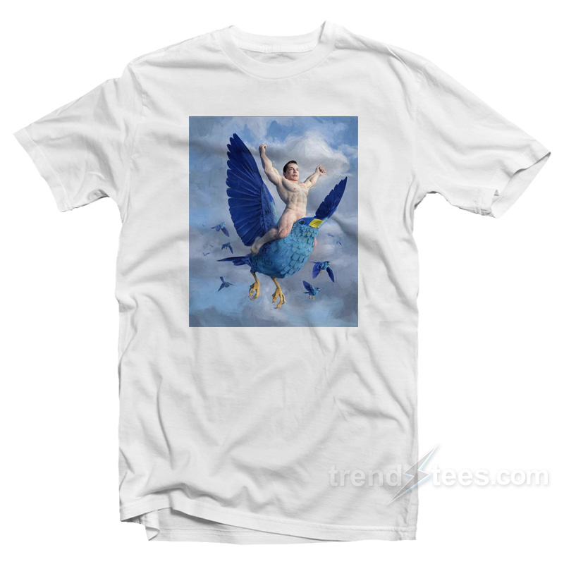 Elon Musk Ridding Twitter Bird Art T-Shirt - Trendstees.com