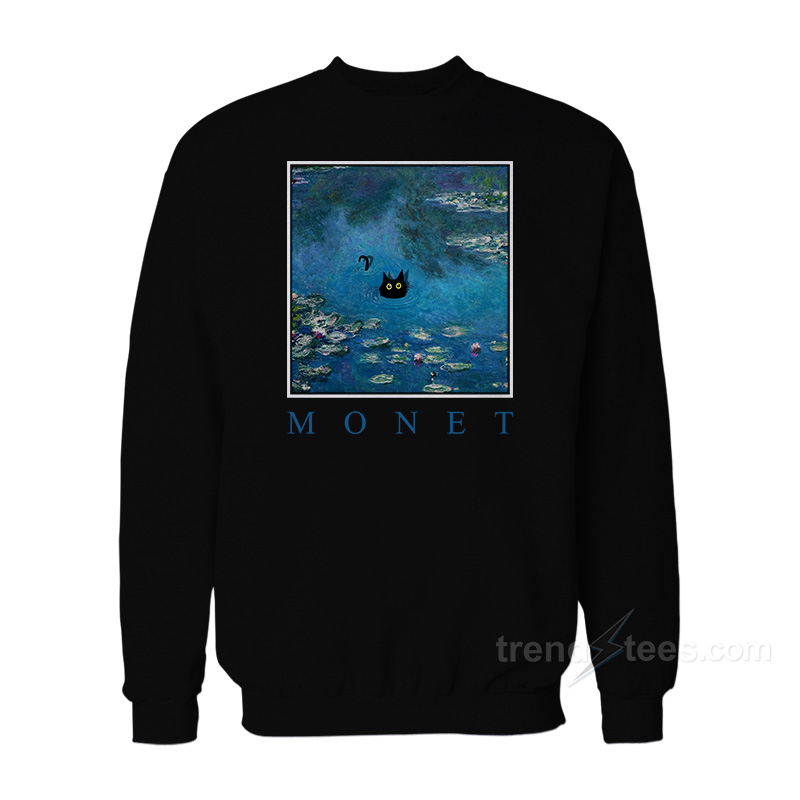 Monet Waterlily Black Cat Sweatshirt - trendstees.com